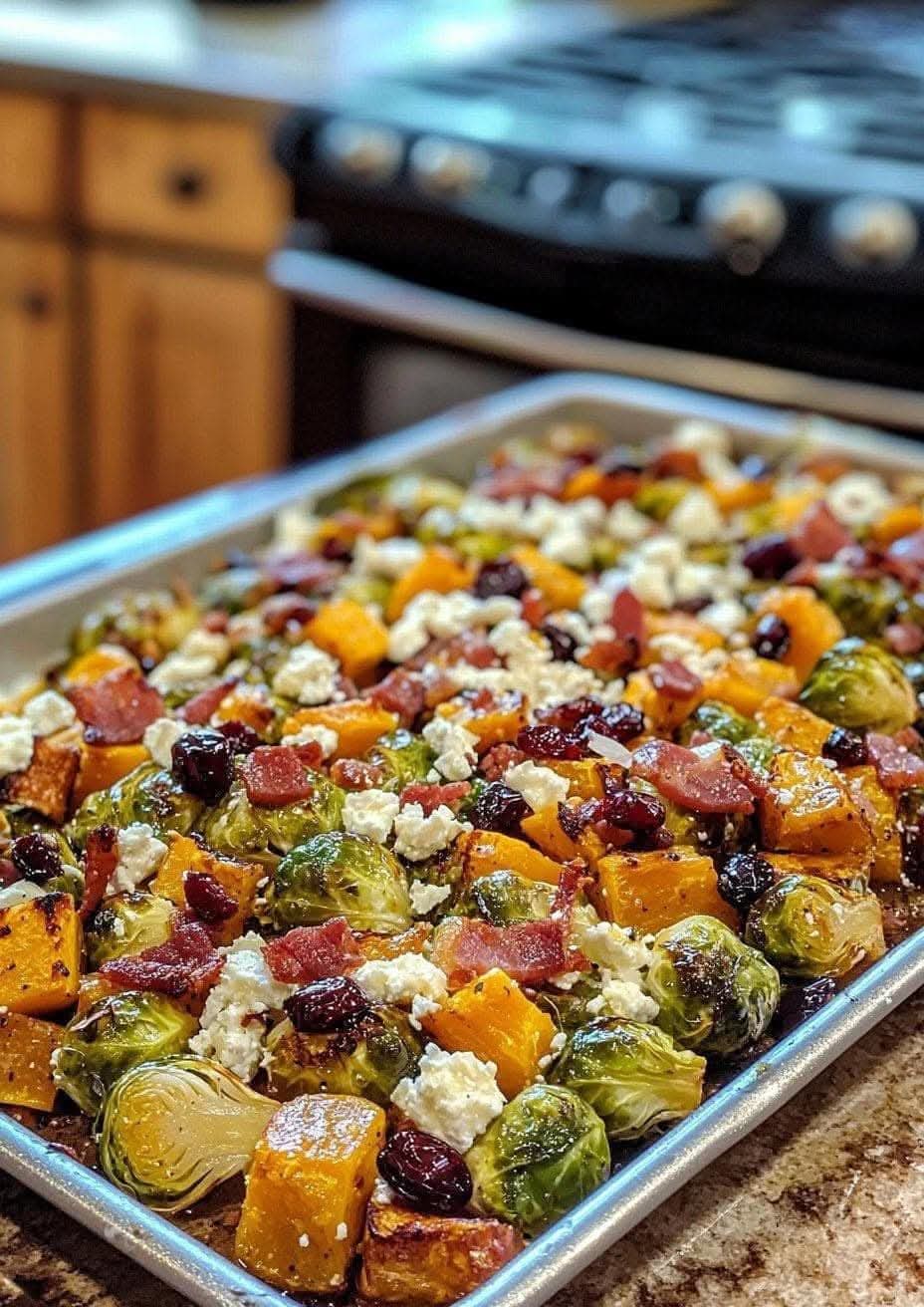 roasted-brussels-sprouts-and-butternut-squash-with-bacon-cranberries