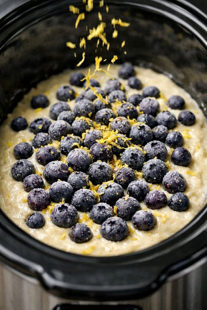 4-Ingredient Slow Cooker Lemon Blueberry Spoon Cake - Culinary Delights